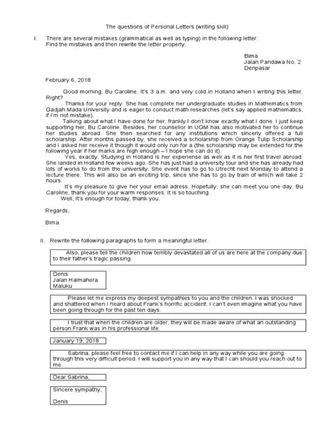 Assignment Of Personal Letters Writing Xi Pdf
