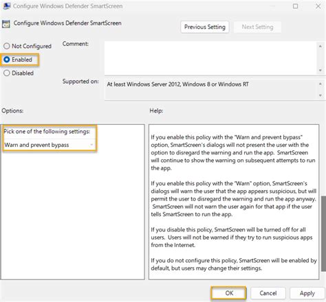 Ensure Configure Windows Defender SmartScreen Is Set To Enabled