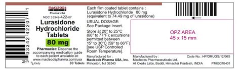 Lurasidone Tablets Package Insert Prescribing Information