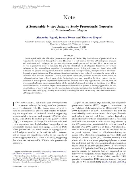 Pdf Analysis Of Ubiquitin Dependent Proteolysis In Caenorhabditis Elegans
