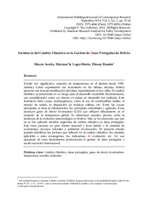 Pdf Incidencia Del Cambio Climático En La Gestión De Áreas Protegidas