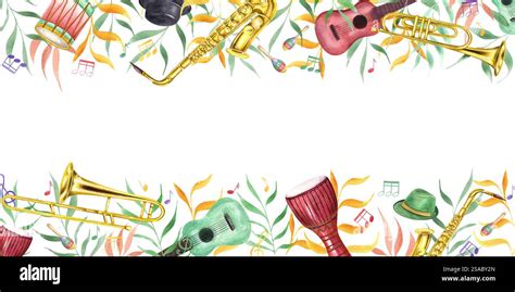 watercolor carnival music percussion string and wind instruments