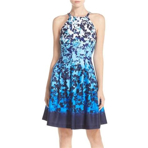 Vince Camuto Ombre Floral Stretch Scuba Fit And Flare Dress Flare Dress