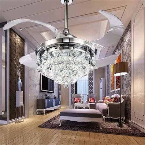 مروحة سقف بلورية ذات ريش قابلة للسحب مع إضاءة Ledceiling Fancrystal