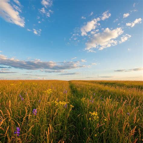 Open Grassy Field Under A Vast Blue Sky With Scattered White Clouds