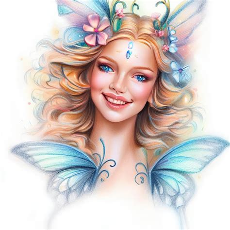 Premium AI Image A Painting Of A Smiling Fairy With Wings And Flowers