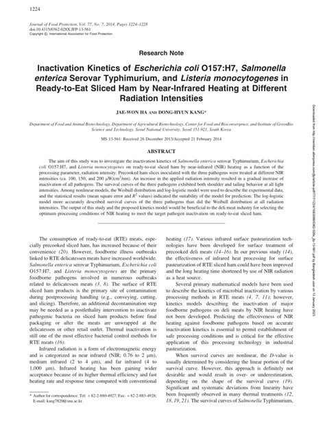 Pdf Inactivation Kinetics Of Escherichia Coli O157h7 Salmonella