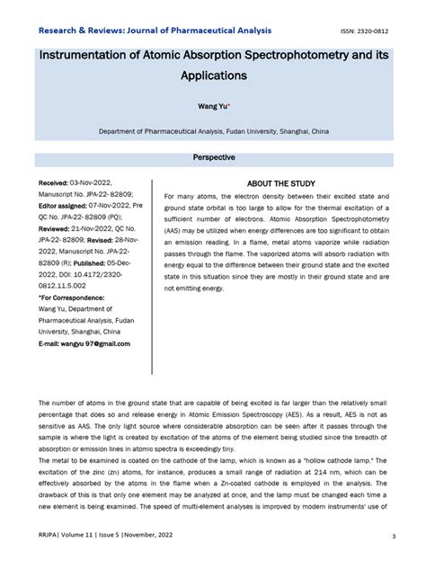 Instrumentation Of Atomic Absorption Spectrophotometry And Its