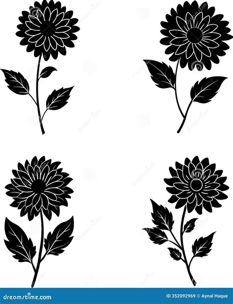 Black Silhouette Of Aster Vector Illustration Stock Illustration