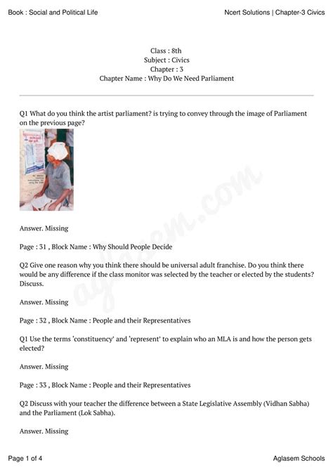 Ncert Solutions Class Civics Chapter Parliament And The Making Of Laws Question