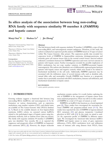 pdf in silico analysis of the association between long non coding rna