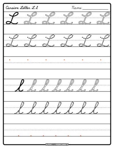 Cursive L Superstar Worksheets