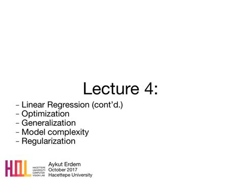 [ppt] Lecture 4 Linear Regression Contd Optimization Generalization Powerpoint