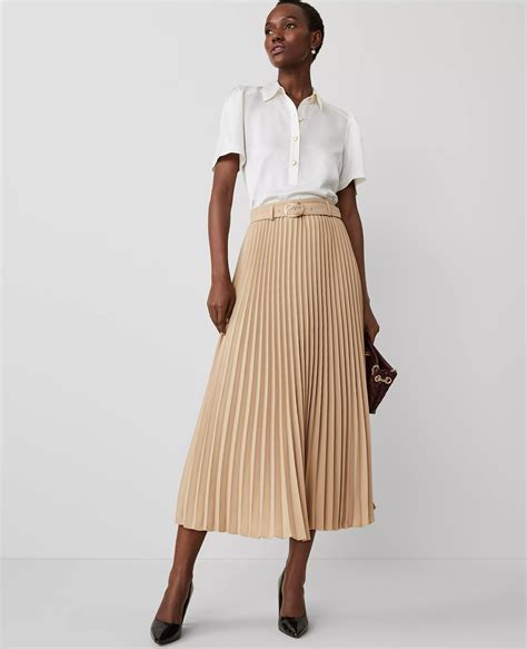 Belted Pleated Midi Skirt
