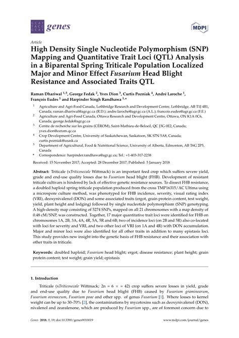 Pdf High Density Single Nucleotide Polymorphism Mapping And Quantitative Trait Loci Analysis