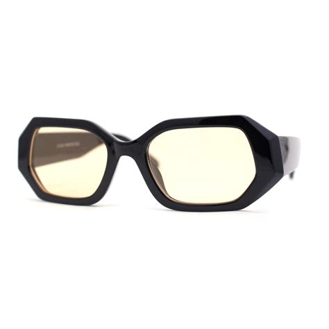 Womens Angular Bevel Narrow Clout Mod Plastic Sunglasses Black Beige