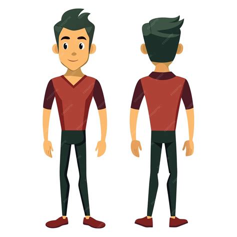 Premium Vector Two Different Angles Of A Man With A Shirt That Says Flat Design Vector For