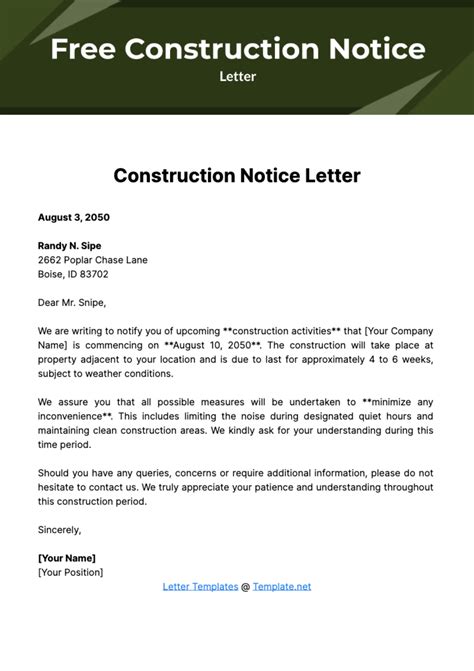 Construction Notification Letter To Tenants At Frances Chavez Blog