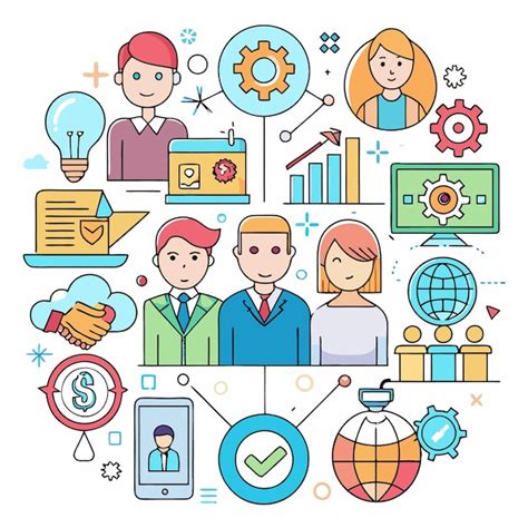 Premium Vector Business Network Diagram With Icons Showing Workflow And Collaboration