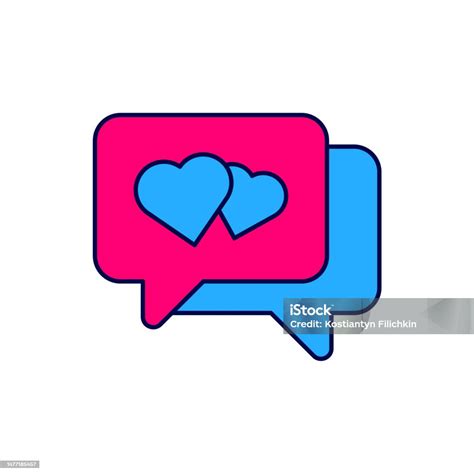 채워진 개요 흰색 배경에 격리된 말풍선 아이콘의 심장 행복한 발렌타인 데이 벡터 Brand Name Online Messaging Platform에 대한 스톡 벡터 아트 및