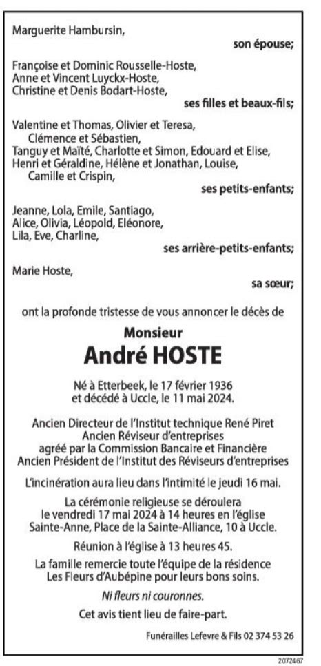 Voormalig Ibr Voorzitter André Hoste Overleden
