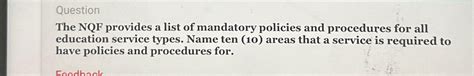 Solved QuestionThe NQF Provides A List Of Mandatory Policies Chegg