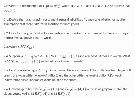 solved consider a utility function u x y x ay b where 0