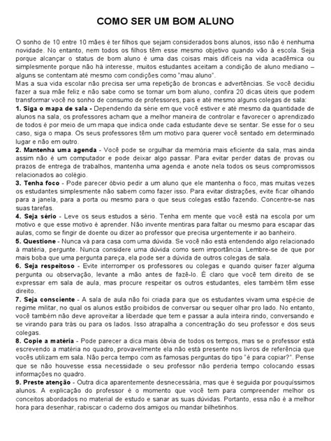 Como Ser Um Bom Aluno Pdf Liberdade Tempo