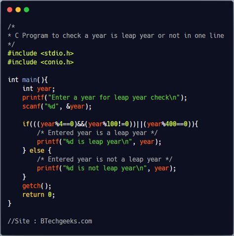 C Program To Check Year Is Leap Year Or Not Btech Geeks