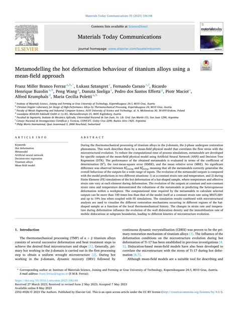 Pdf Metamodelling The Hot Deformation Behaviour Of Titanium Alloys Using A Mean Field Approach
