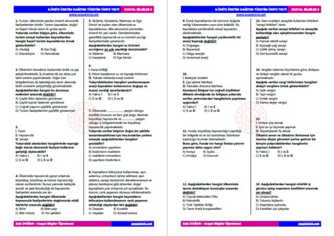 6 sınıf sosyal bilgiler 5 ünite tarama testi Sosyal Bilgiler