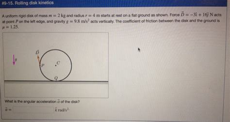 Solved A Uniform Rigid Disk Of Mass M 2 Kg And Radius R