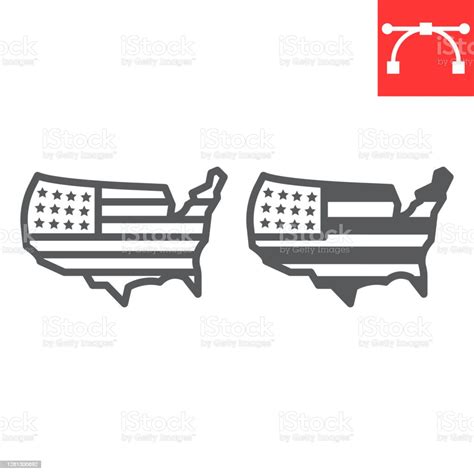 미국지도 라인과 글리프 아이콘 국가 및 플래그 미국지도 사인 벡터 그래픽 편집 스트로크 선형 아이콘 Eps 10 0명에 대한 스톡 벡터 아트 및 기타 이미지 Istock