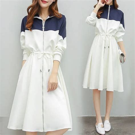 Woman Korean Style Elegant Patchwork A Line Dress Casual Long Sleeve