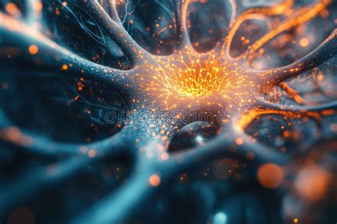A Close Up View Of Neuron Brain Cells With Detailed Illustration Of