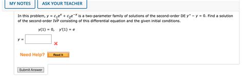 Solved In This Problem Yc1exc2e−x Is A Two Parameter