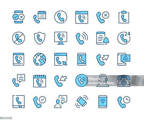 Phone Icons Set Vector Line Icons Blue Color Outline Stroke Symbols