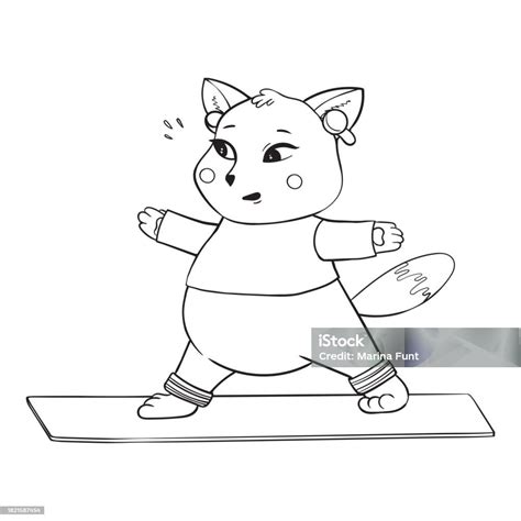 요가를 하는 귀여운 뚱뚱한 고양이 모두를 위한 요가 캐릭터 이미지 또는 마스코트 스티커 개체 그룹에 대한 스톡 벡터 아트 및
