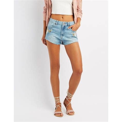 Refuge Embroidered Hi Rise Cheeky Shorts 16 Liked On Polyvore Featuring Shorts Indigo