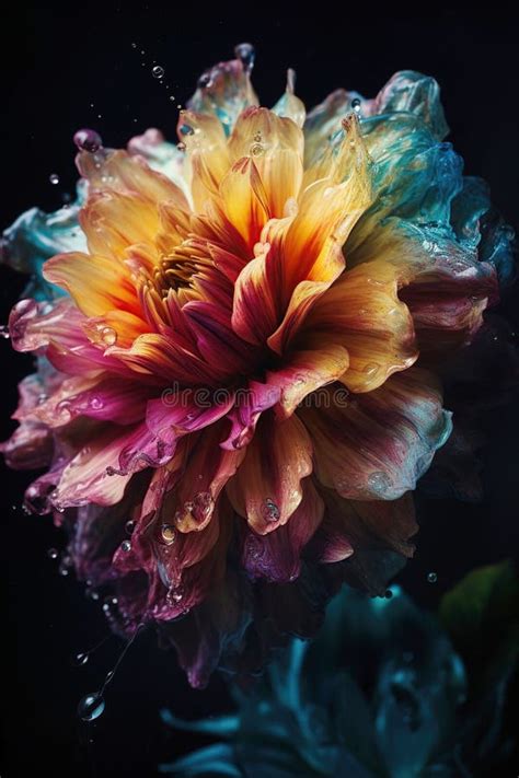 Colorful Gorgeous Flower Sprinkled With Droplets Of Water Floristic