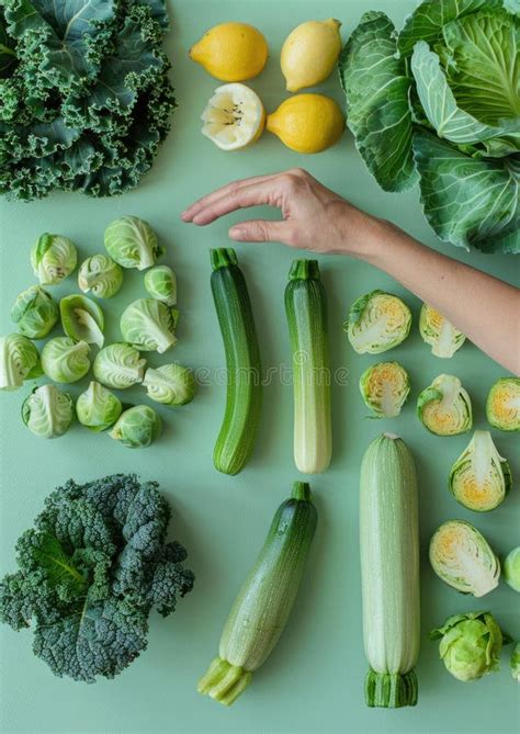 Minimalist Flatlay Of Sage Green Vegetables With Geometric Props And