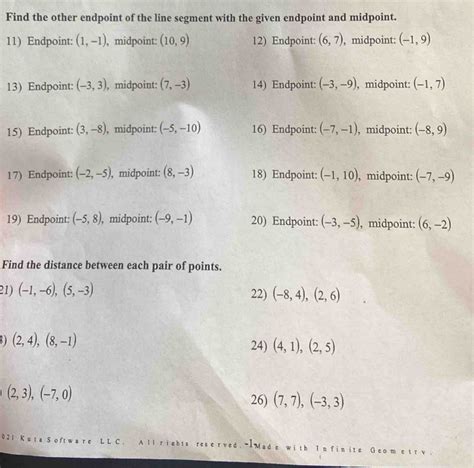 Find The Other Endpoint Of The Line Segment With The Given Endpoint And Midpoint 11 End Math