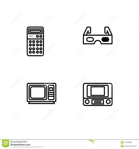 Retro Tech And Gadets Set Outline Icon Eps 10 Vector Format