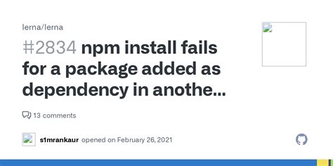 npm install fails for a package added as dependency in another package · issue 2834 · lerna