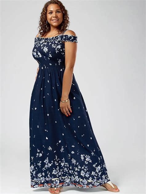 Wipalo Women Bohemian Summer Plus Size 5xl Floral Print Cold Shoulder