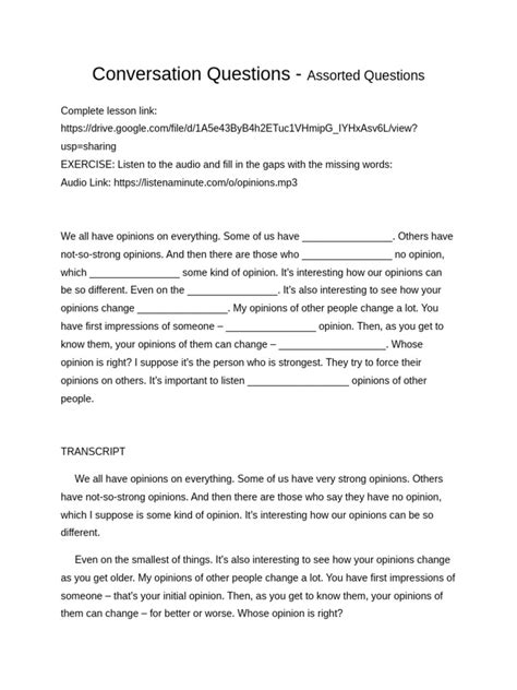 conversation questions assorted questions pdf