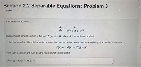 Solved Section 22 Separable Equations Problem 3 1 Point