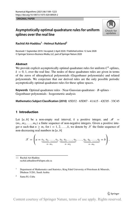 Asymptotically Optimal Quadrature Rules For Uniform Splines Over The