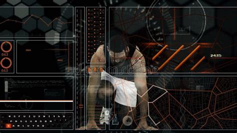 animation of data processing over hacker with computer stock footage