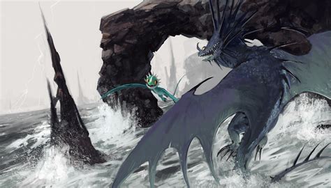 A Skrill Teaching A Young Nadder How To Fly In The Storm R Httyd